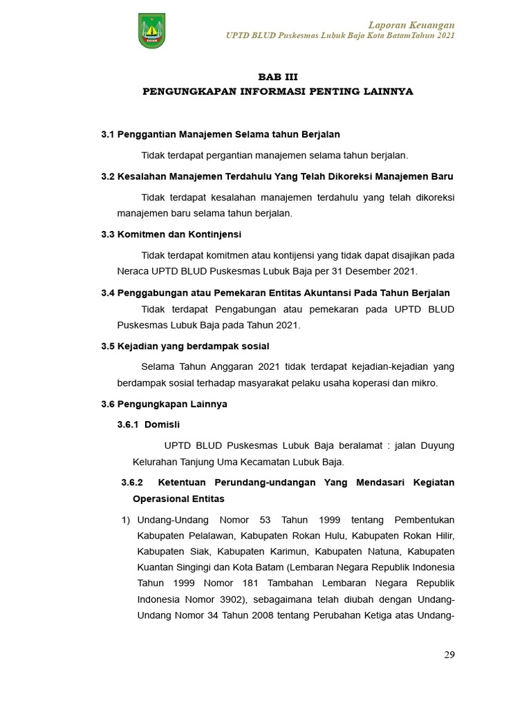 Bab III - Pengungkapan Informasi Penting Lainnya - Docx LK 2021 | PDF | Pengelolaan Keuangan & Uang