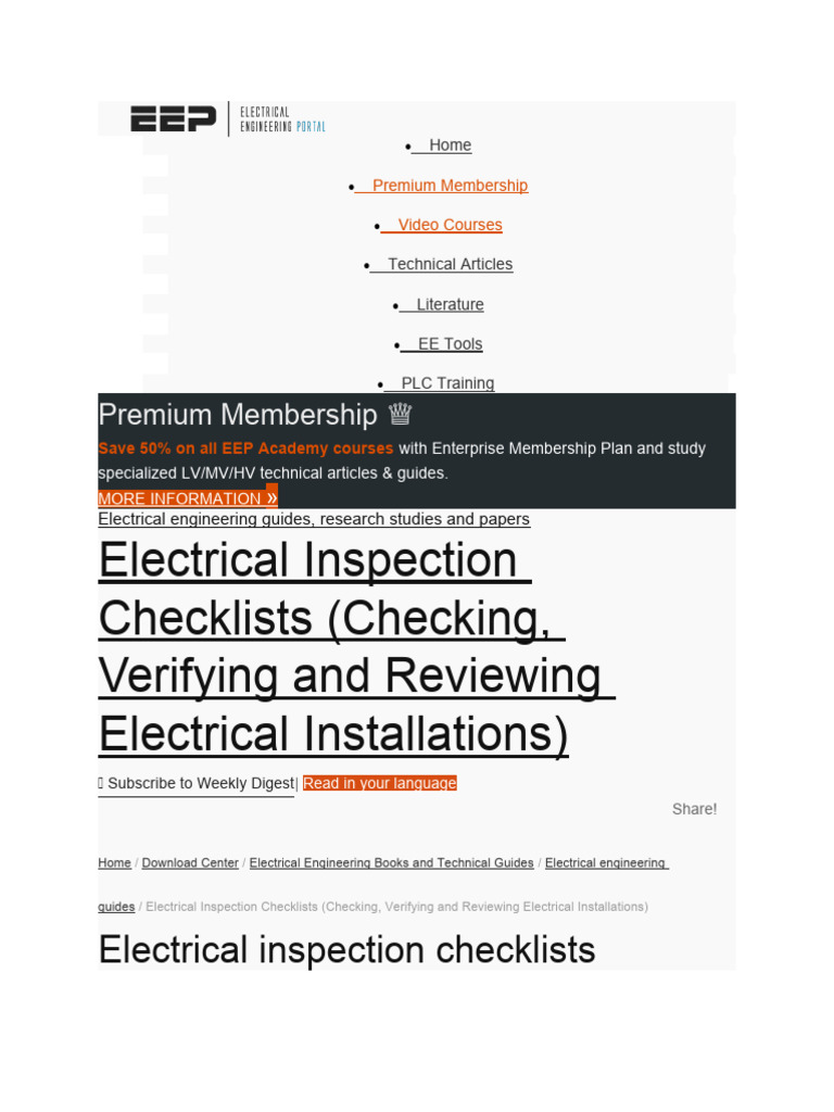Electrical Inspection Checklists (Checking, Verifying and Reviewing ...