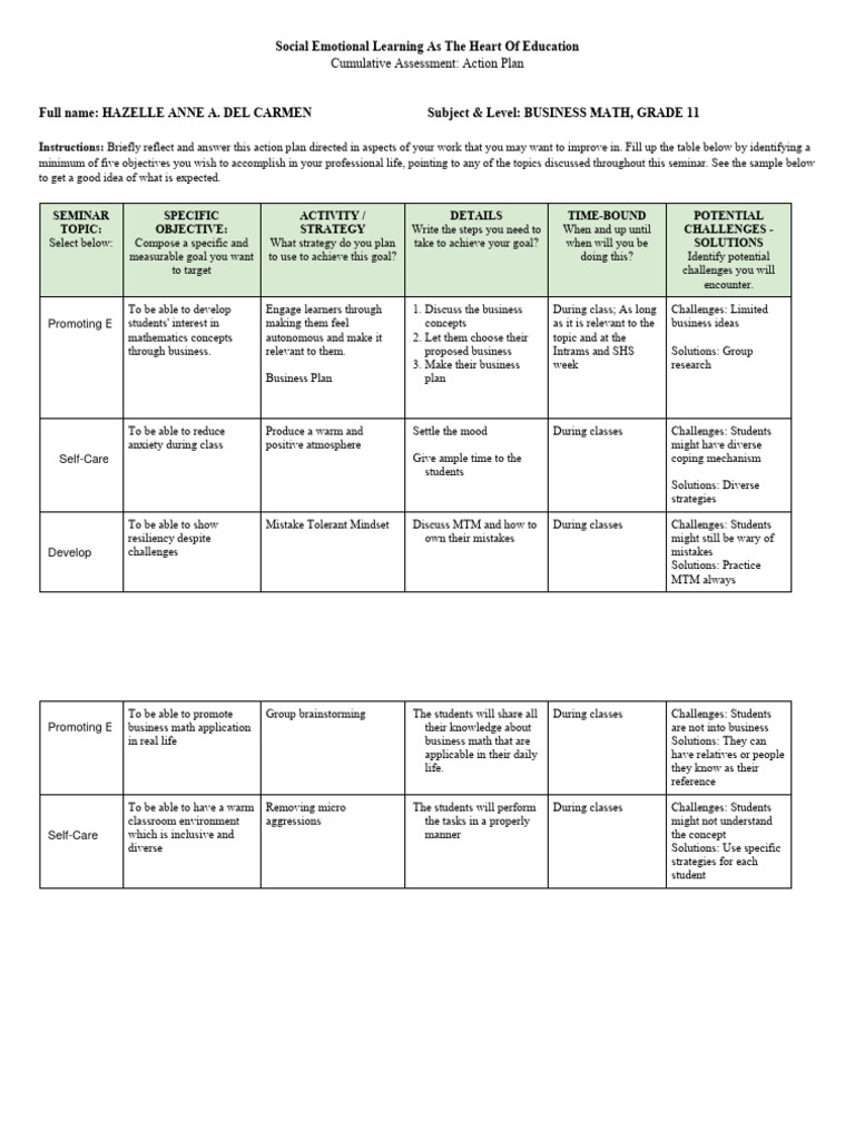 Assessment No. 5 - SEL Action Plan | PDF