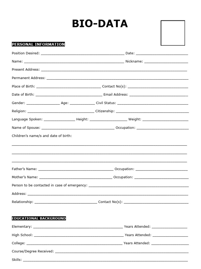 Biodata Template Philippines | PDF | Government And Personhood