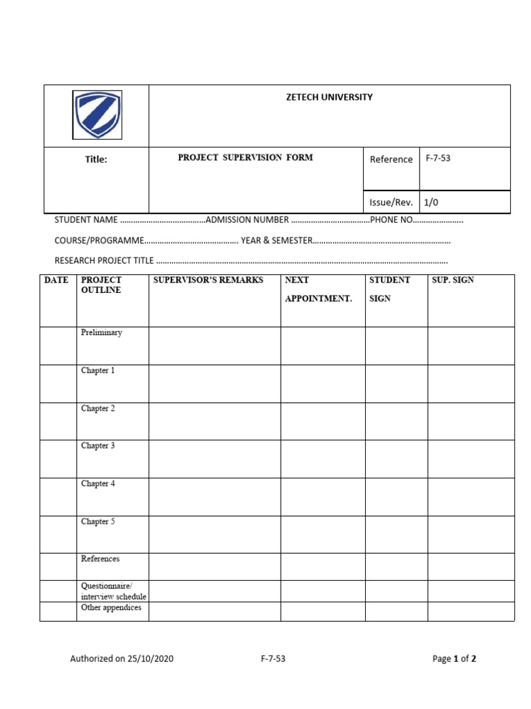 Research Project Supervision Form | PDF