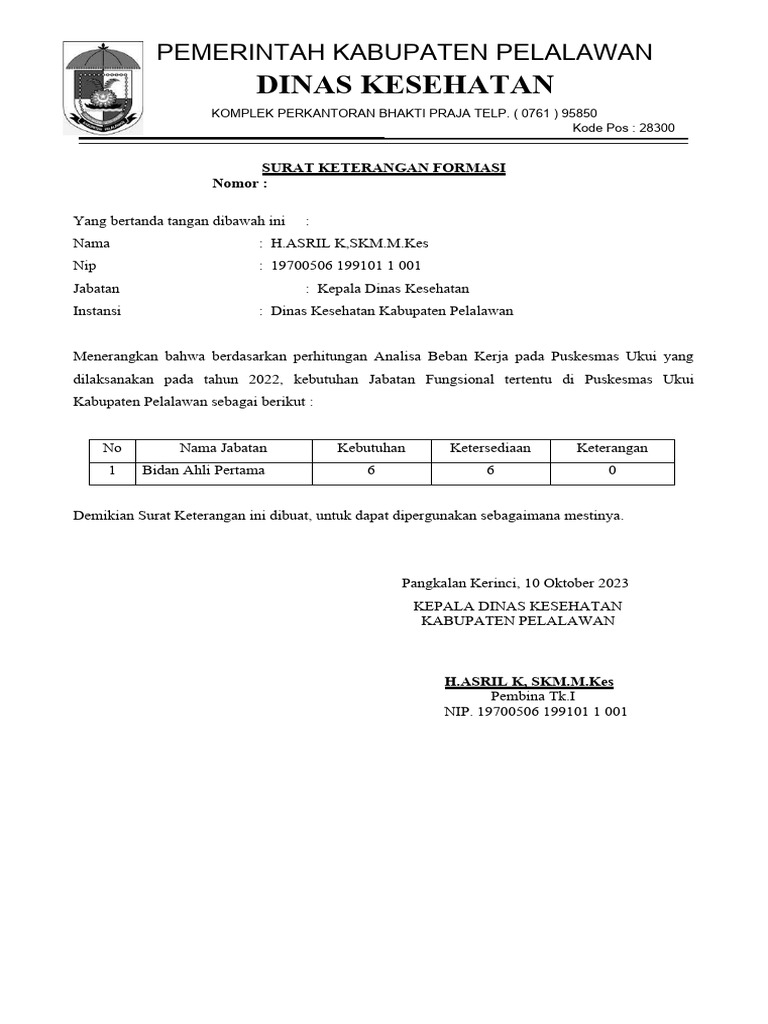 SURAT KETERANGAN FORMASI | PDF