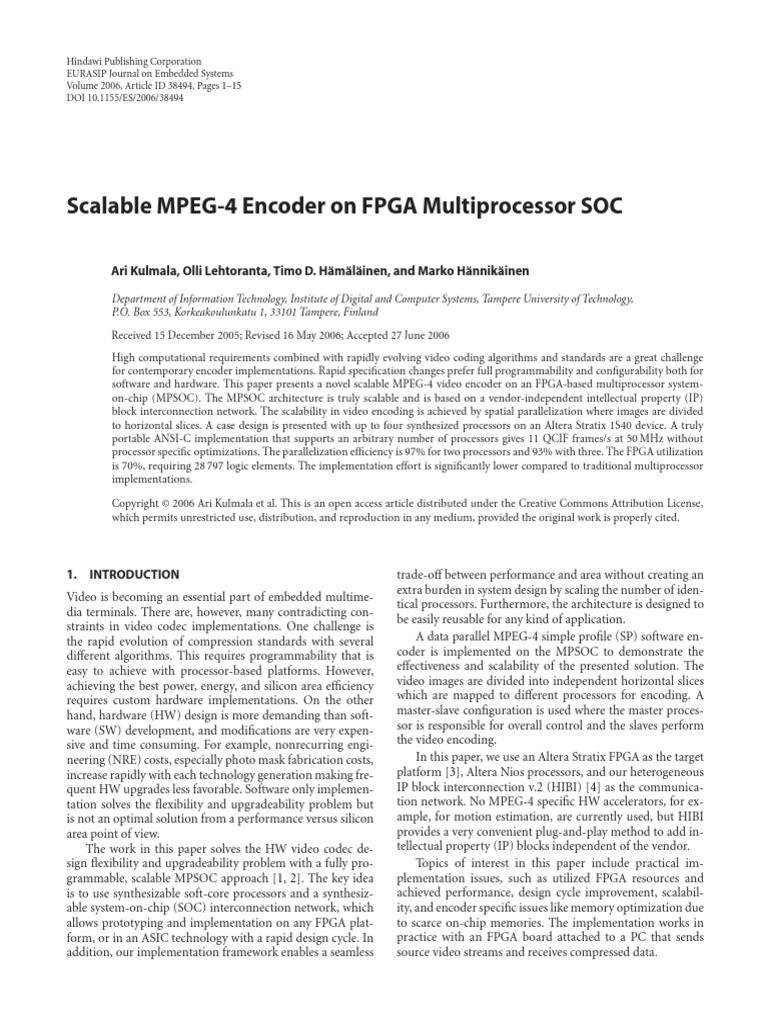 Kulmala Scalable Mpeg 4 Encoder O Pdf Field Programmable Gate Array System On A Chip