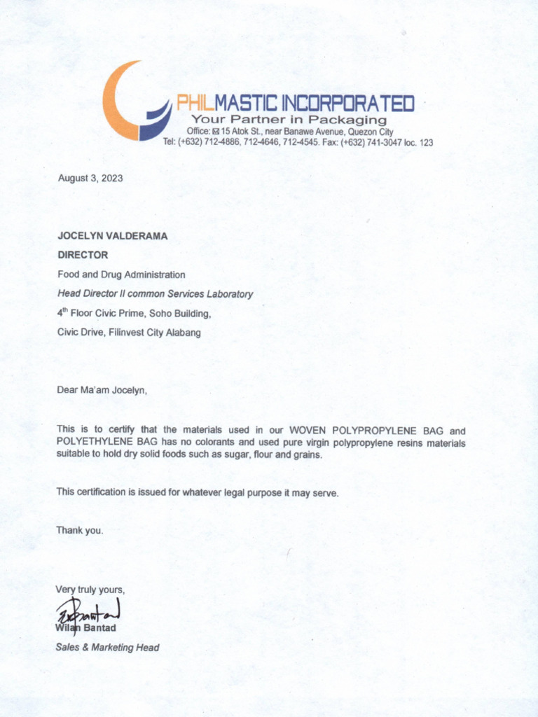 Product Description & Declaration of Composition 8-5-23 | PDF