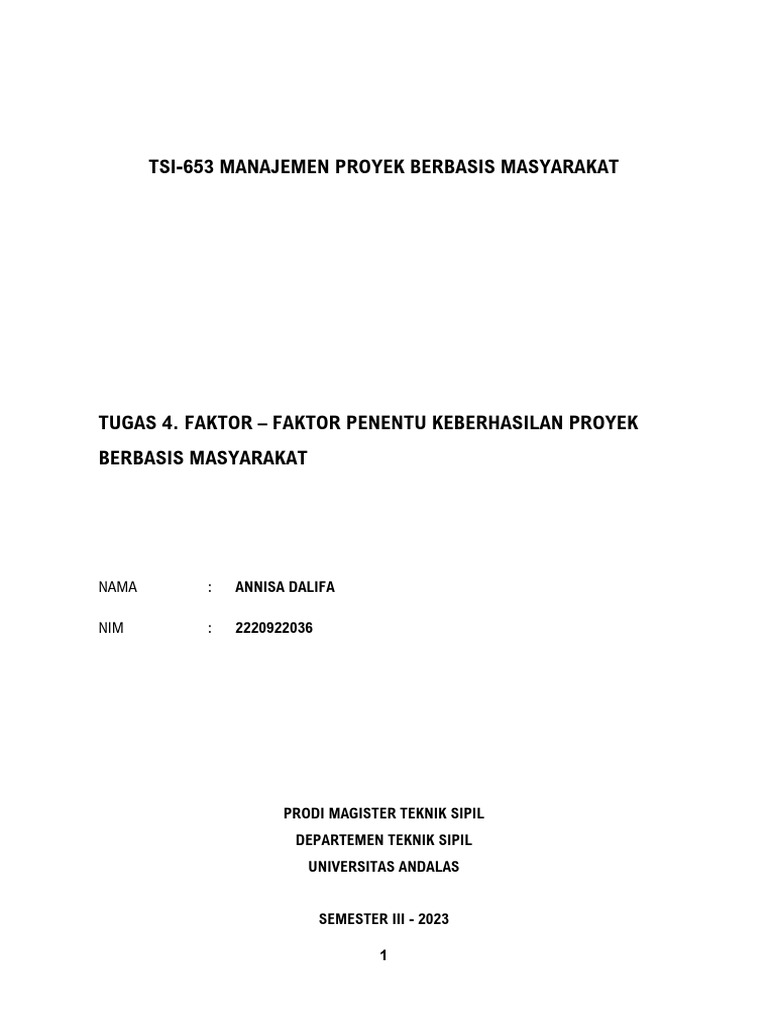 TGS 4 - Manajemen Proyek Berbasis Masyarakat - Annisa Dalifa | PDF