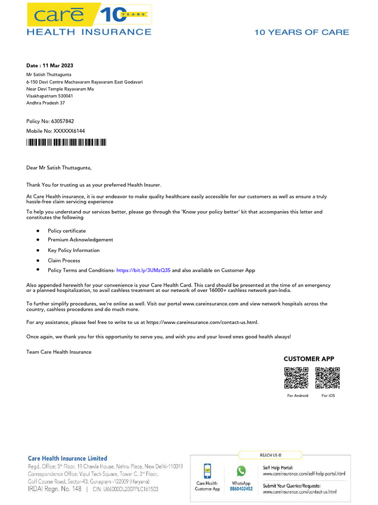 Care Health Policy 2023 | Download Free PDF | Insurance | Tax Deduction