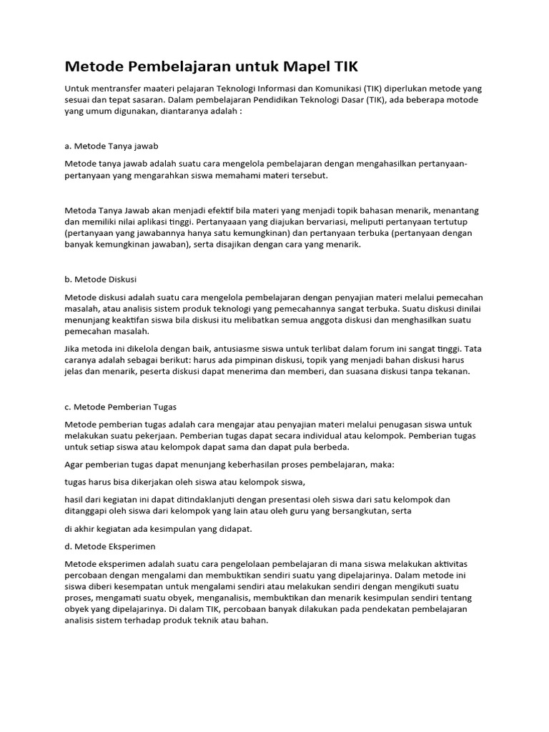 Metode Pembelajaran Untuk Mapel TIK | PDF | Karier & Perkembangan