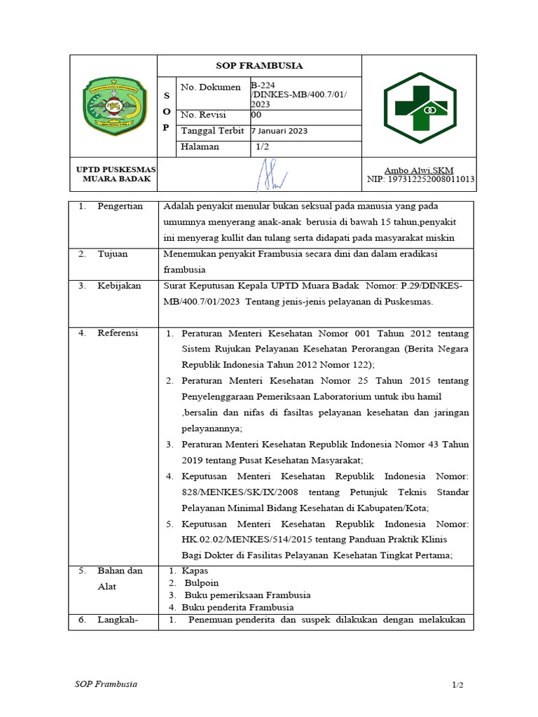 SOP FRAMBUSIA (1) | PDF