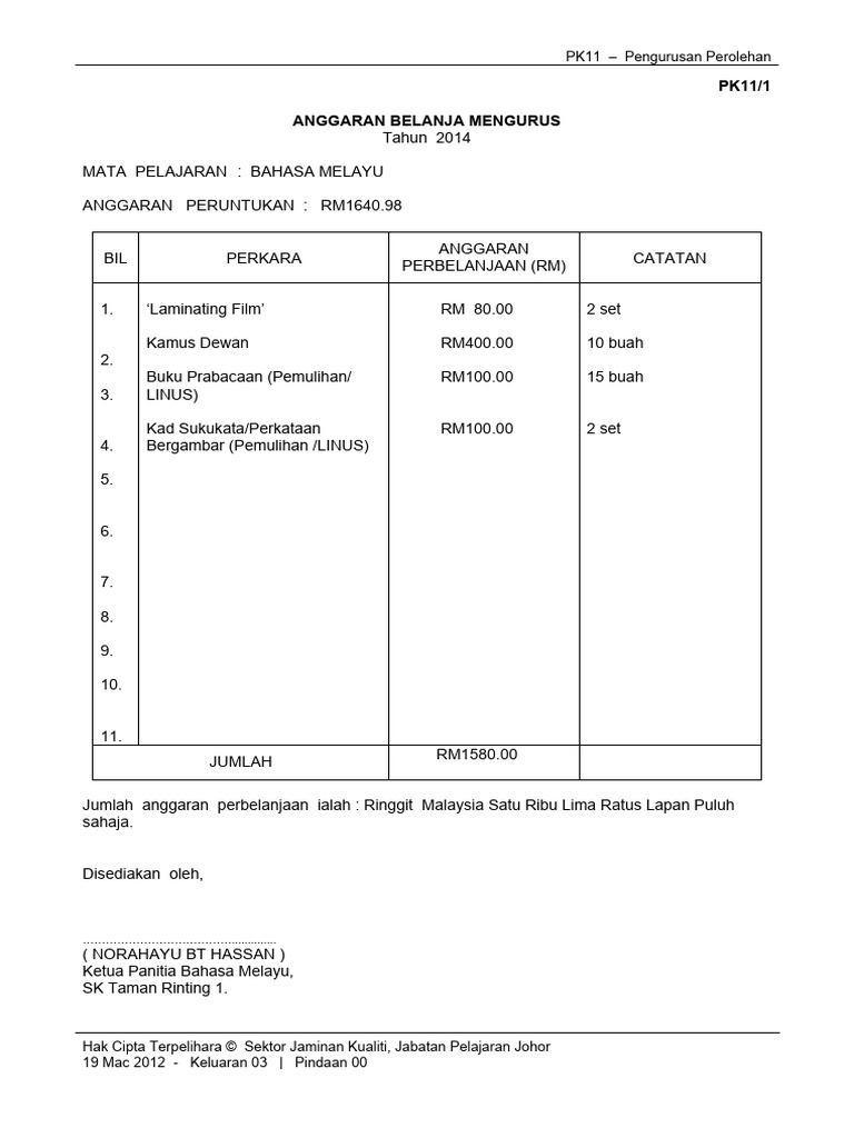 Borang ABM Anggaran Belanja Mengurus Panitia BM | PDF