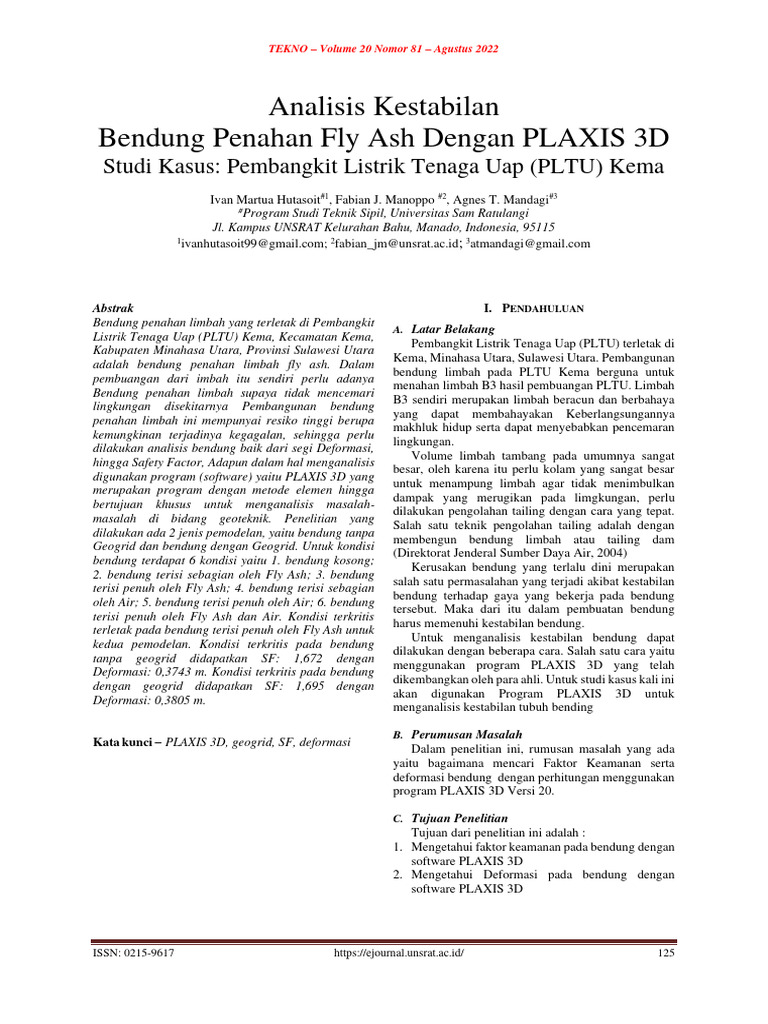 Analisis Kestabilan Bendung Penahan Fly Ash DGN Plaxis 3D | PDF