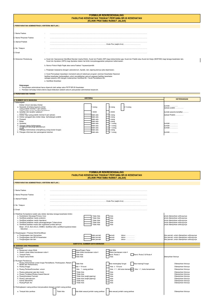 Form Rekredensialing-Klinik Pratama RJTP | PDF