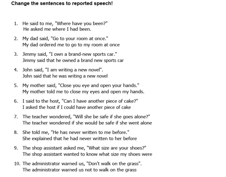 Change The Sentences To Reported Speech | PDF | Language Arts ...
