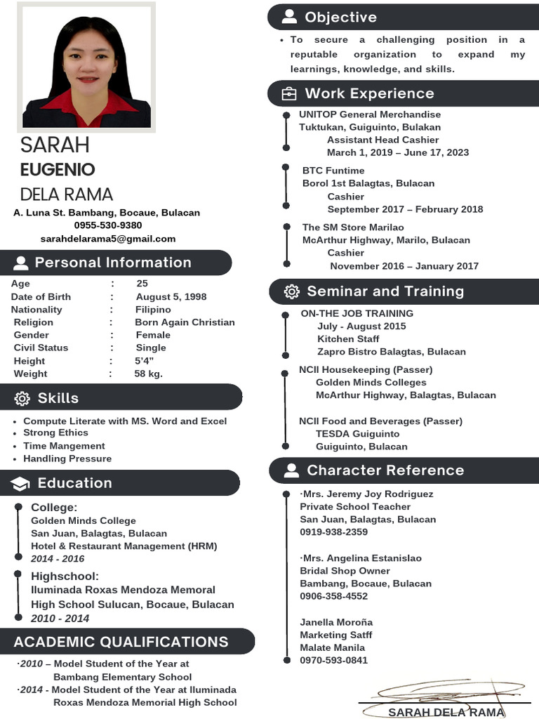 Sarah Dela Rama Resume | PDF