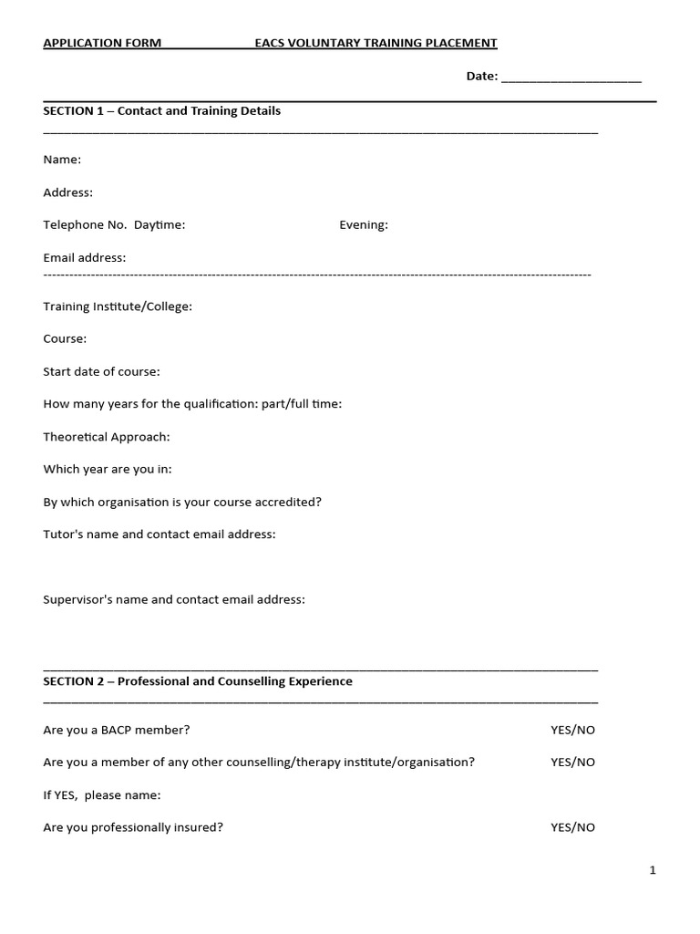 EACS Placement Application Form 2022 | PDF