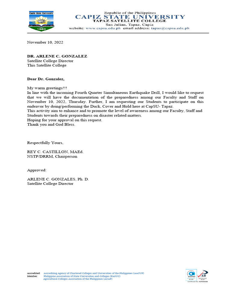 Drill Letter | PDF | Philippines | Higher Education