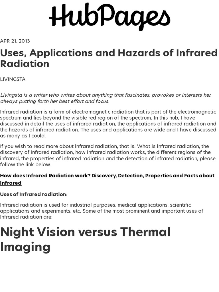 Uses, Applications and Hazards of Infrared Radiation - HubPages | PDF ...