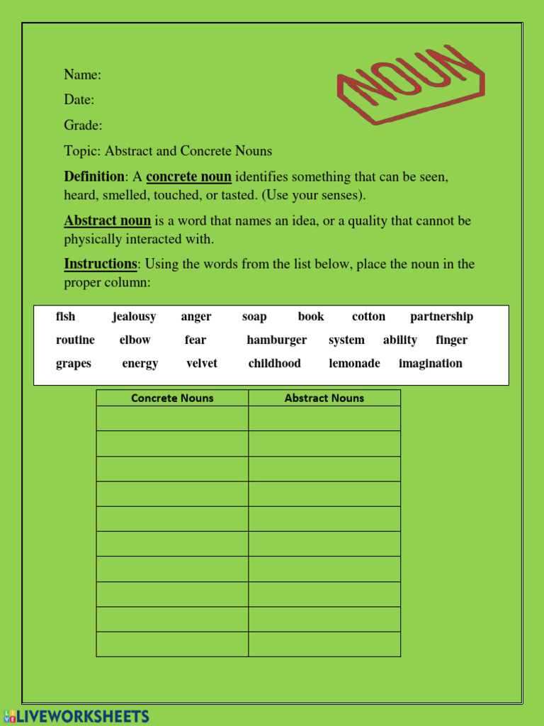 Abstract vs Concrete Nouns Guide | PDF | Language Arts & Discipline