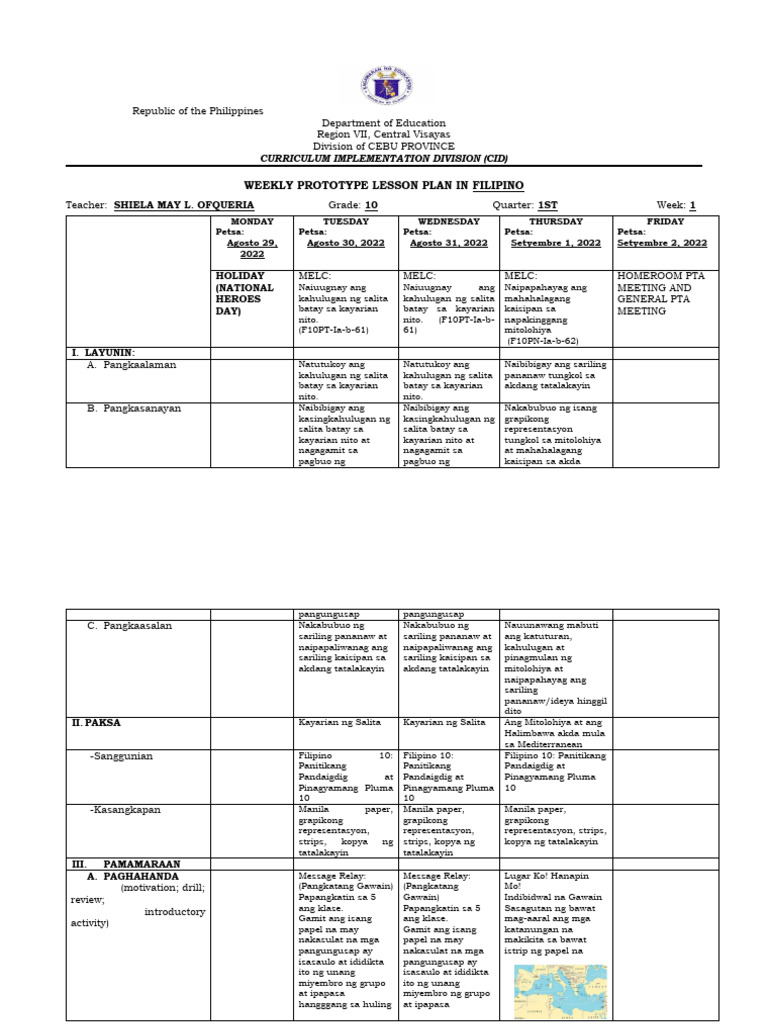 Flipino 10 PLP Week 1 | PDF