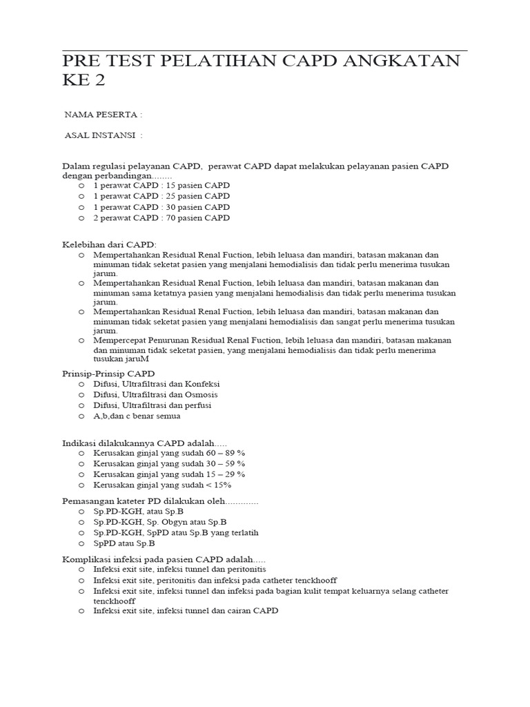 Pre Test Pelatihan Capd Angkatan Ke 2 | PDF