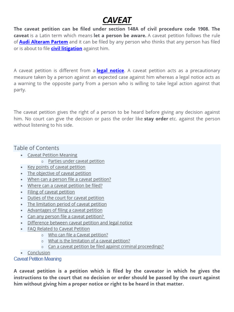CAVEAT | Download Free PDF | Lawsuit | Appeal