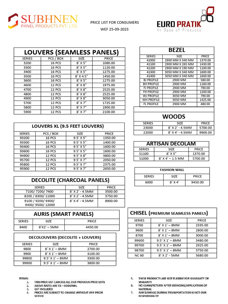 Price List For Consumers | PDF