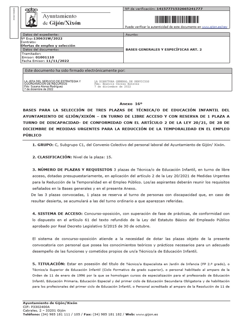 BASES AYUNTAMIENTO DE GIJÓN | PDF | Educación de la primera infancia ...