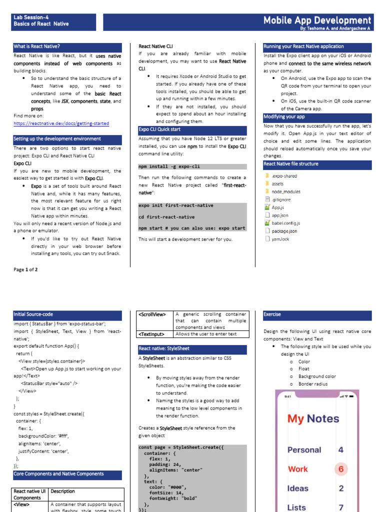 Mobile Computing - Lab Session - 4 - Basics of React Native | PDF