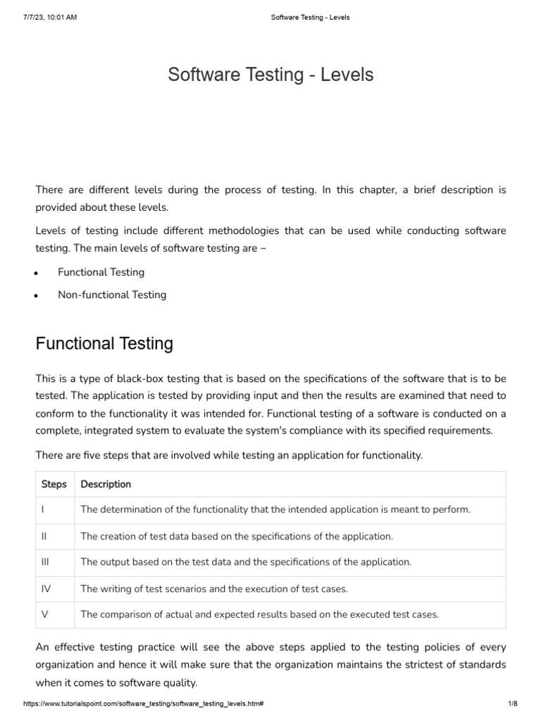 Software Testing Levels Pdf Software Testing Usability