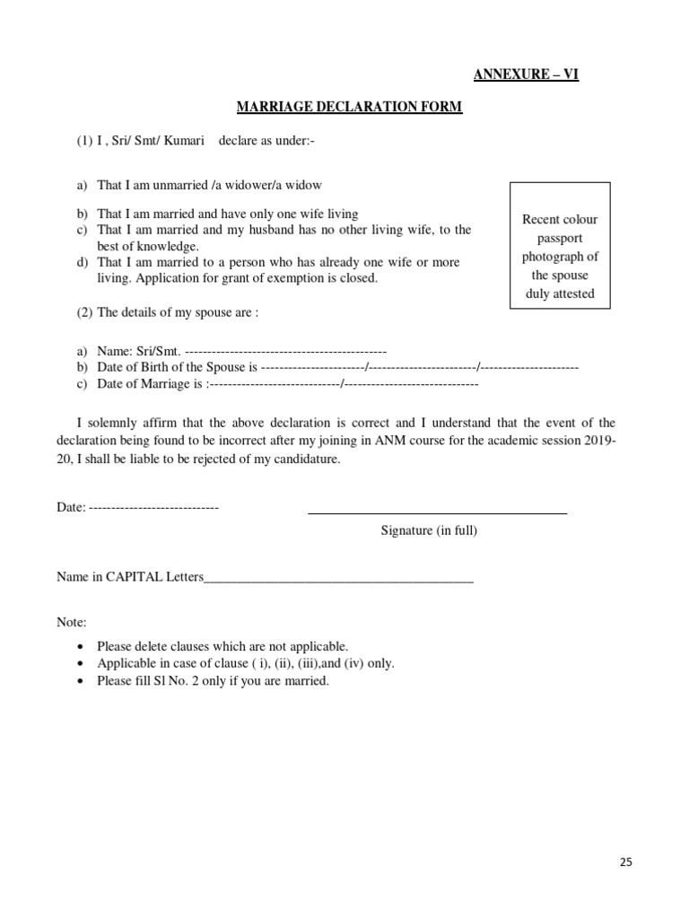 ANM Marriage Declaration Form | PDF