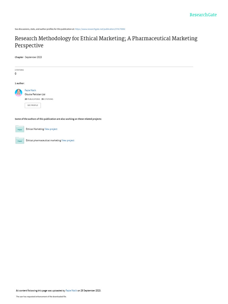 Research Methodology For Ethical Marketing A Pharmaceutical Marketing ... Research Methodology For Ethical Marketing A Pharmaceutical Marketing ...