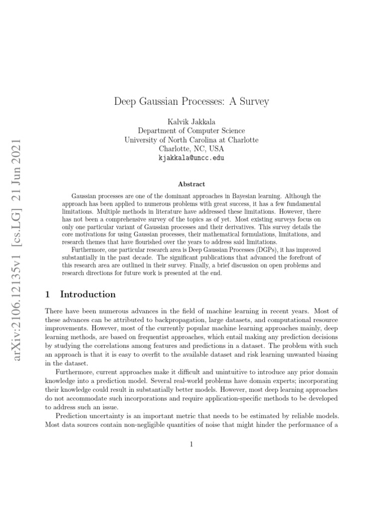 Deep Gaussian Processes - A Survey | PDF Deep Gaussian Processes - A Survey | PDF