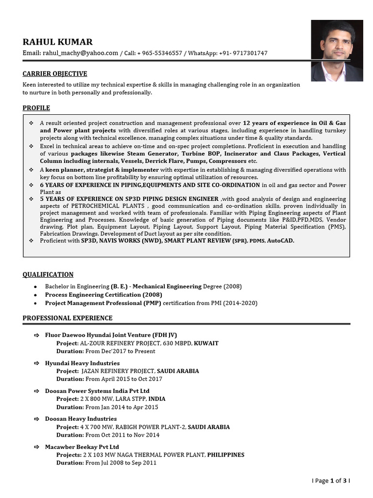 CV - Rahul Kumar - Kuwait | PDF | Heat Exchanger | Pump