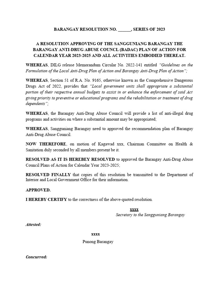 Approval of BADAC Plan 2023-2025 | PDF