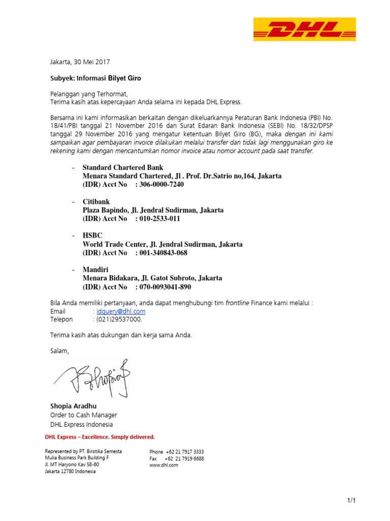 Rek DHL (Ketentuan Transfer) | PDF