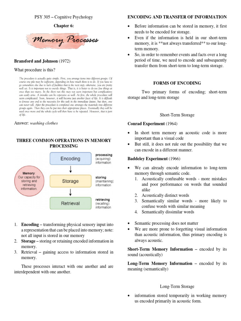 PSY 305 - Chapter 6 (Reviewer) | PDF | Memory | Recall (Memory)