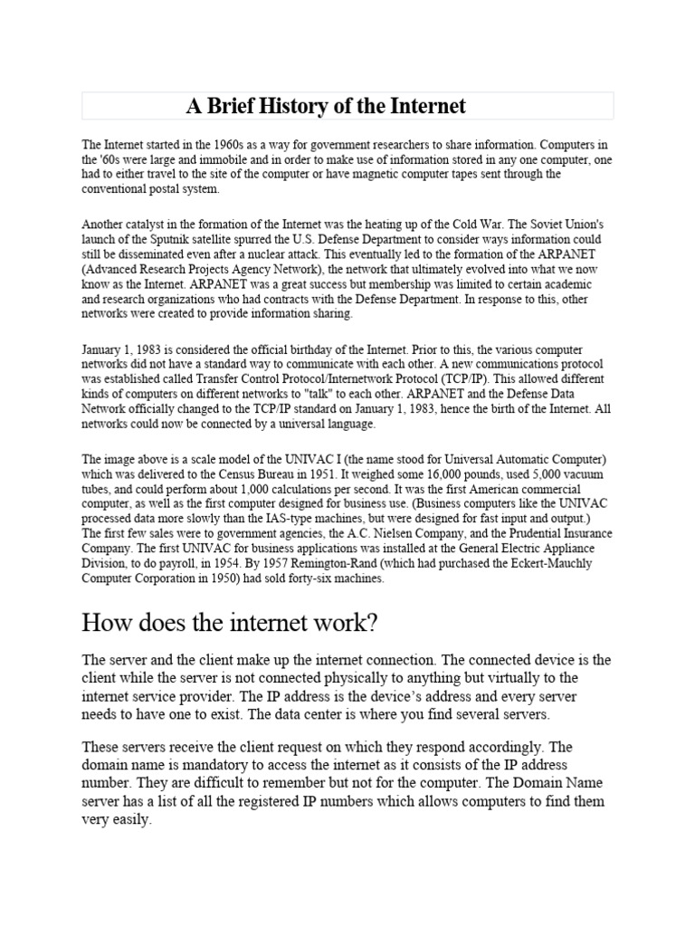 A Brief History of The Internet | PDF