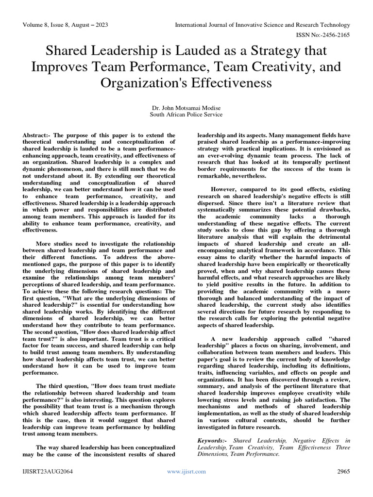 Shared Leadership Is Lauded As A Strategy That Improves Team ...