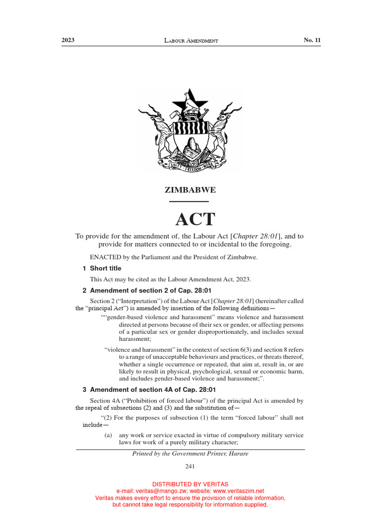 Zimbabwe Labour Act Amendment 2023 | PDF