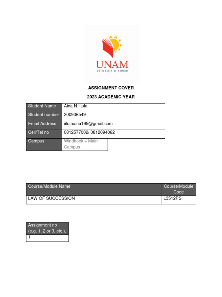 Law of Succession Assignment 1 | PDF | Will And Testament | Intestacy