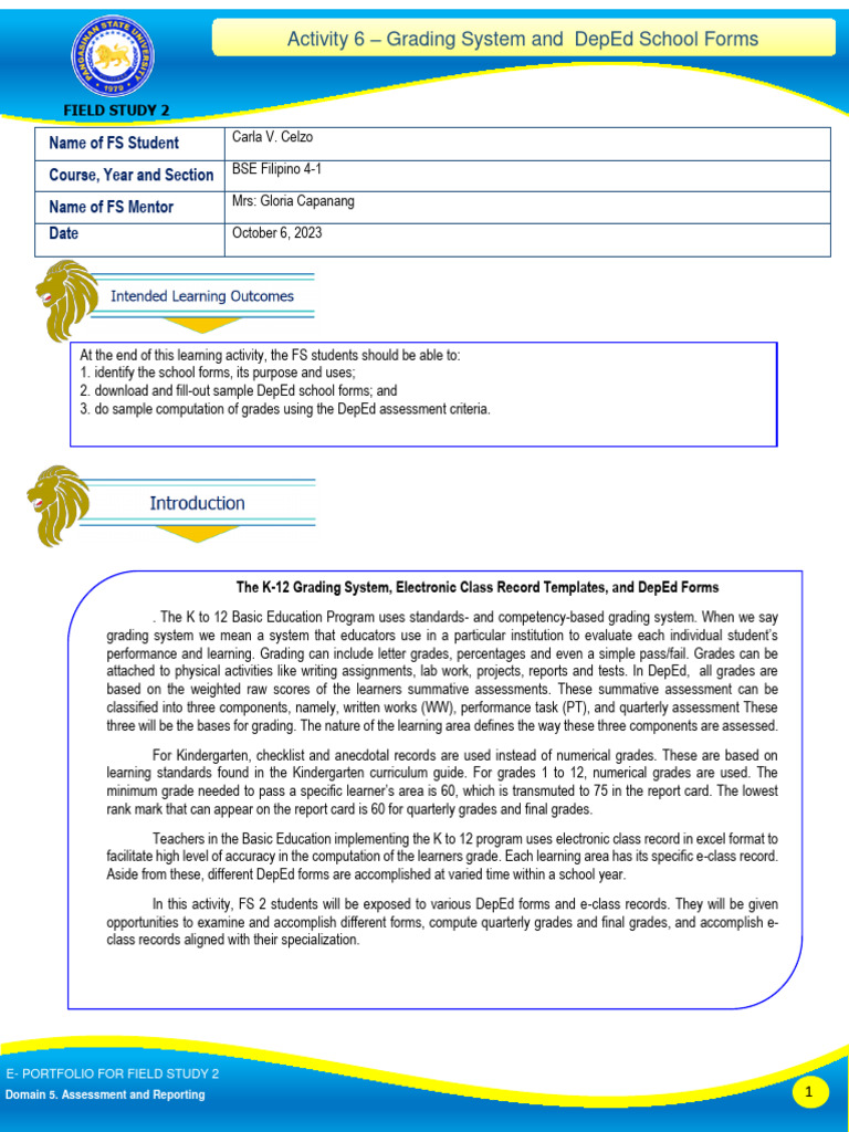 Fs 2 Activity 6 Celzo, Carla V. | PDF | Educational Assessment | Learning