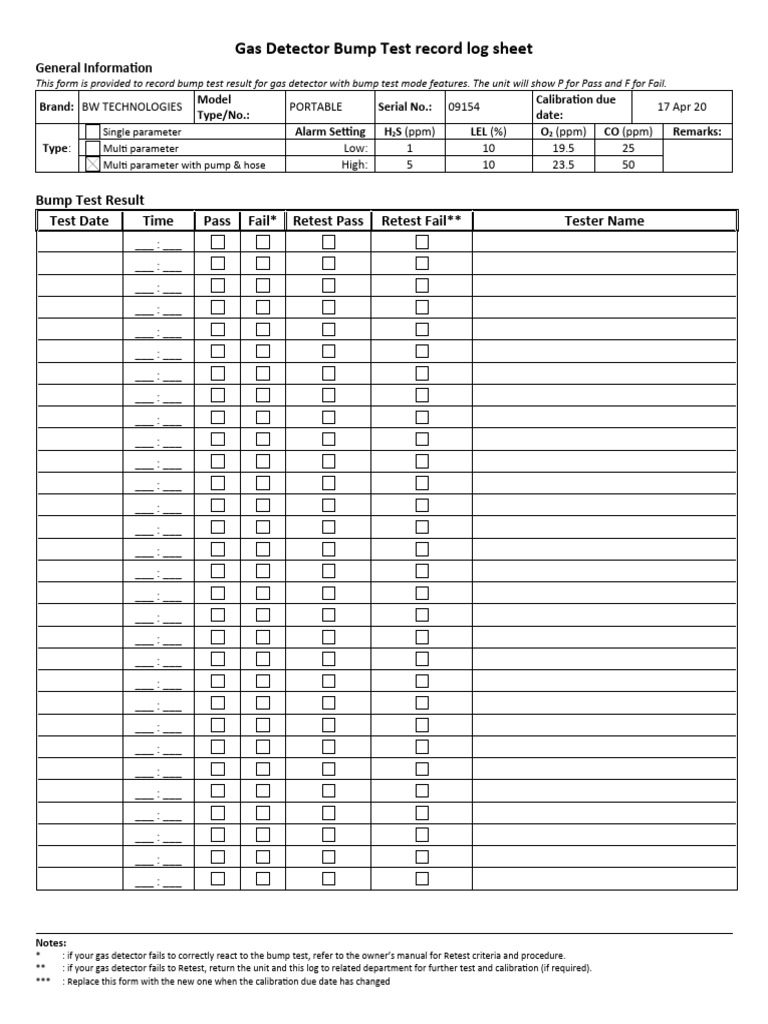 Log Uji Bump Gas Detector | PDF