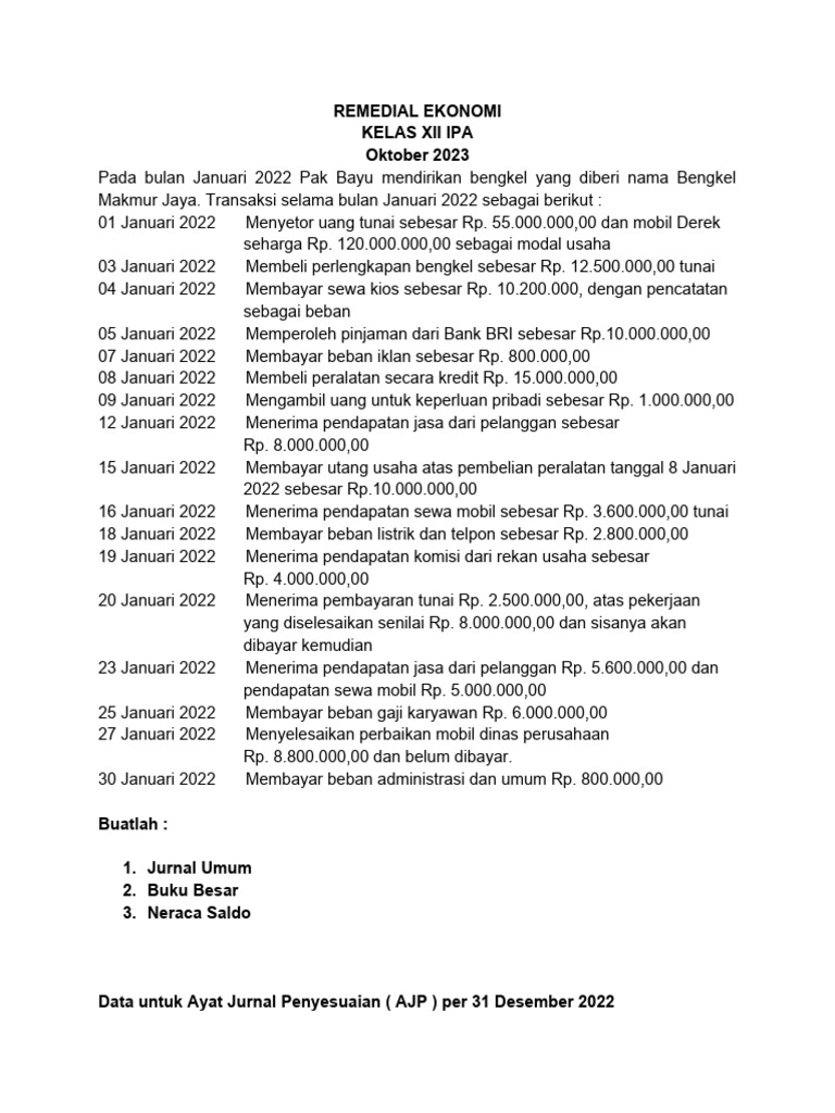 Jurnal dan Laporan Keuangan Bengkel Makmur Jaya | PDF