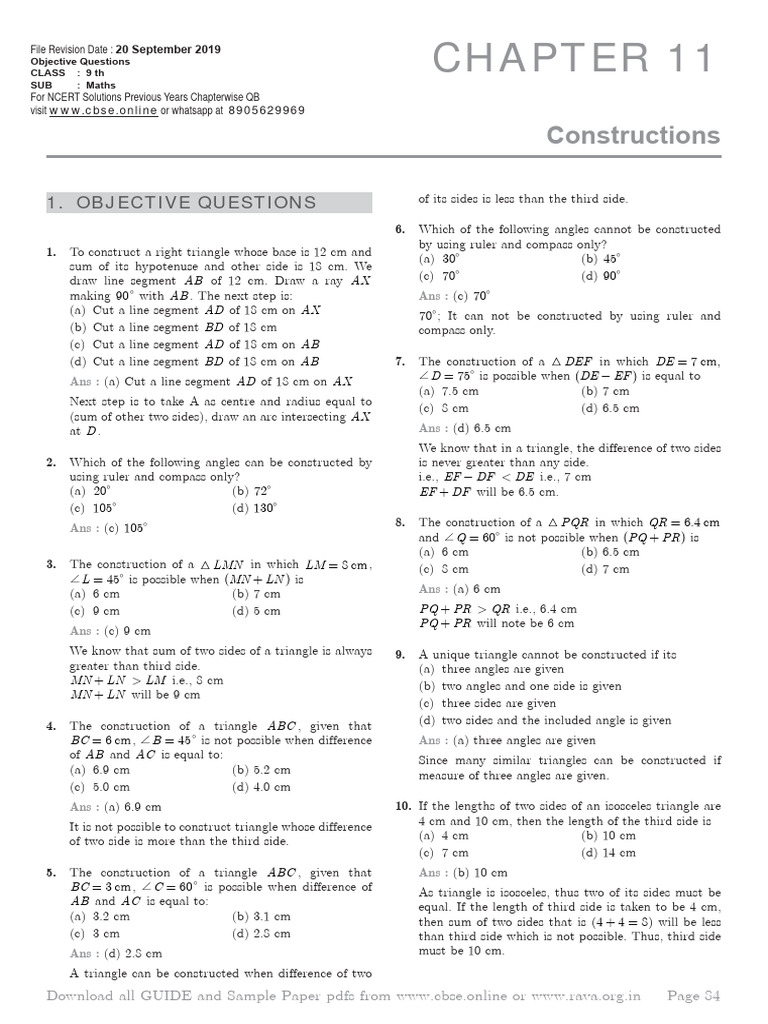 construction of triangles mcqs | PDF