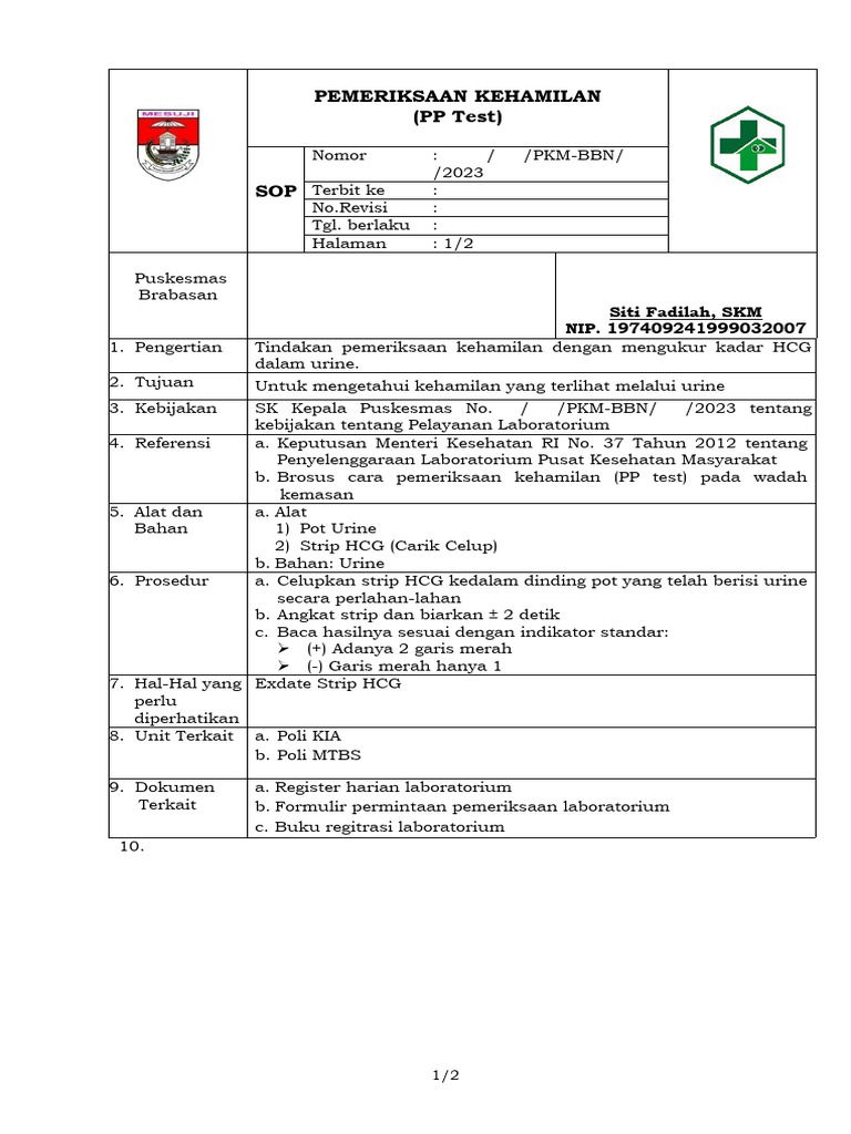 SOP PEMERIKSAAN KEHAMILAN | PDF