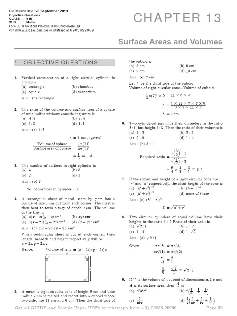 Surface Area Mcqs | PDF | Sphere | Area