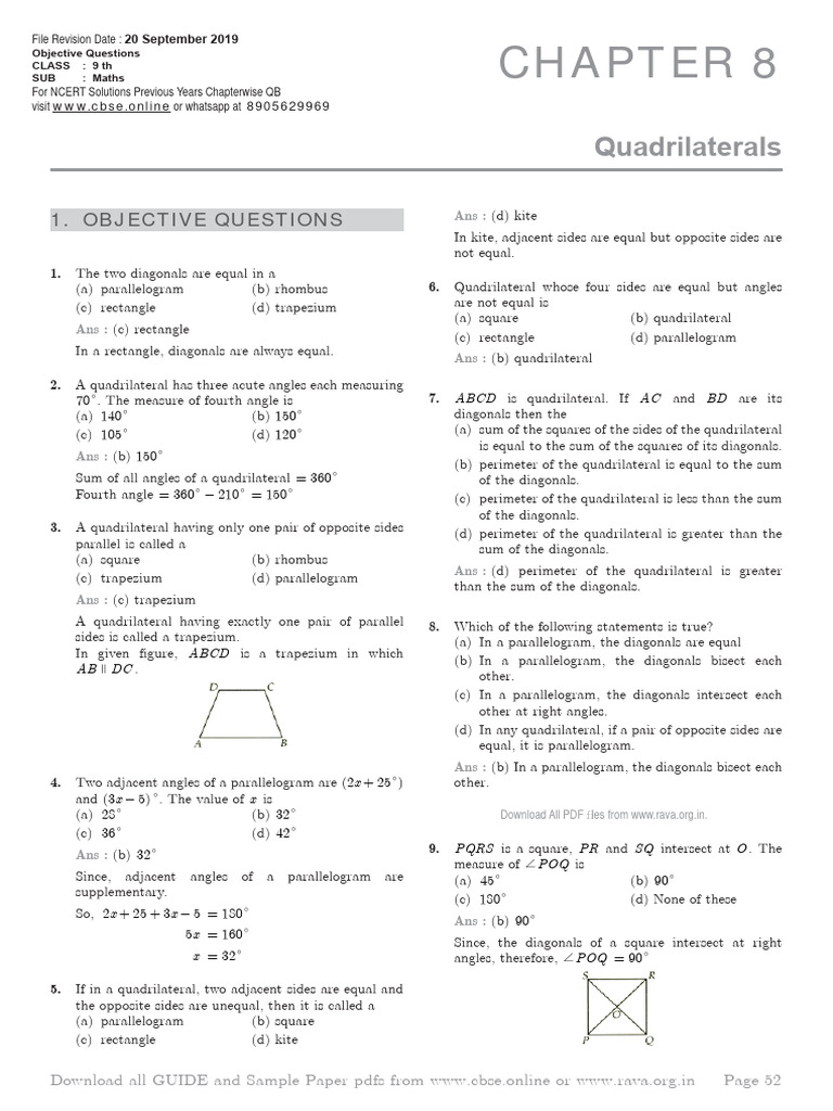 Quadratic Eqs Mcqs | PDF | Rectangle | Triangle