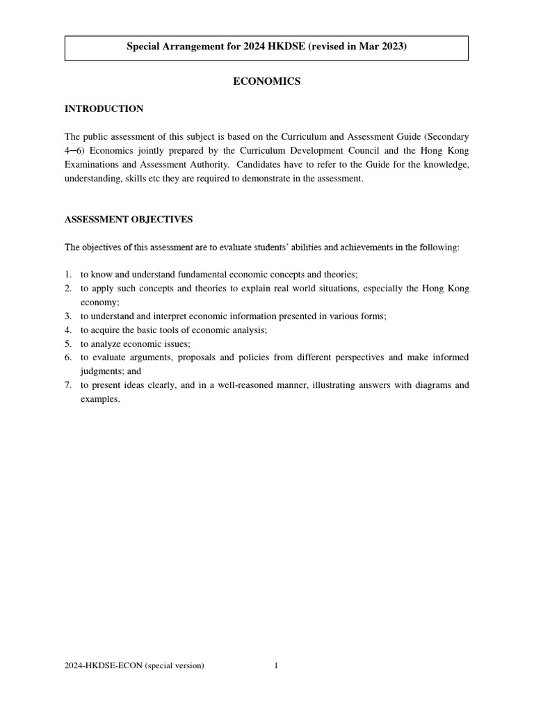 2024hkdse e Econ Ira | PDF | Curriculum | Economics