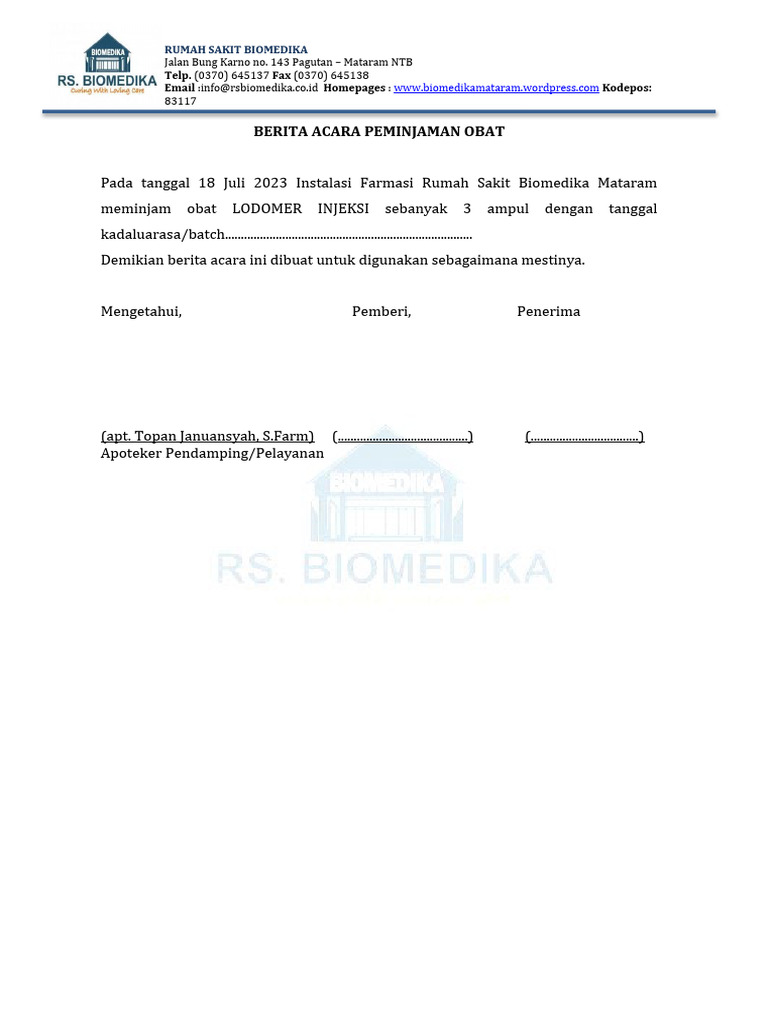 form peminjaman obat | PDF