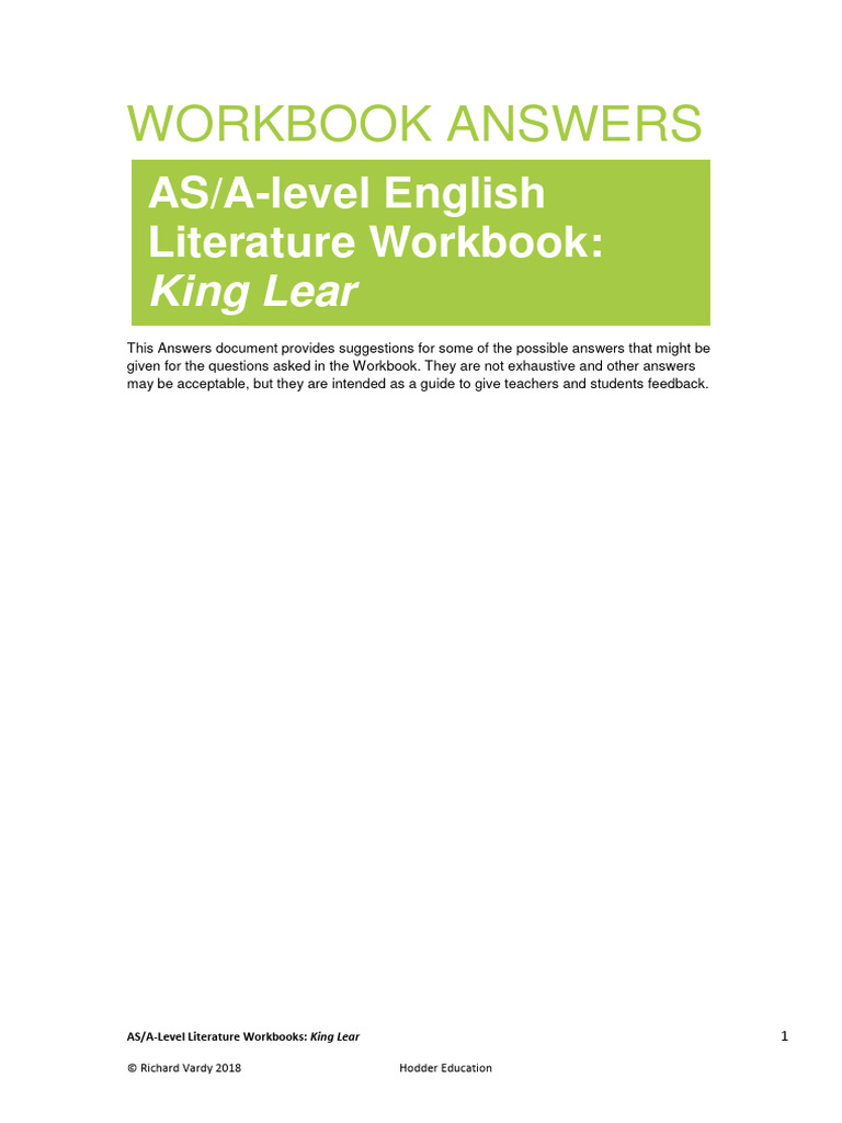 Workbook Answers: AS/A-level English Literature Workbook | PDF