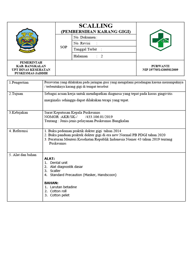 SOP GINGIVITIS MARGINALIS (SCALLING) | PDF